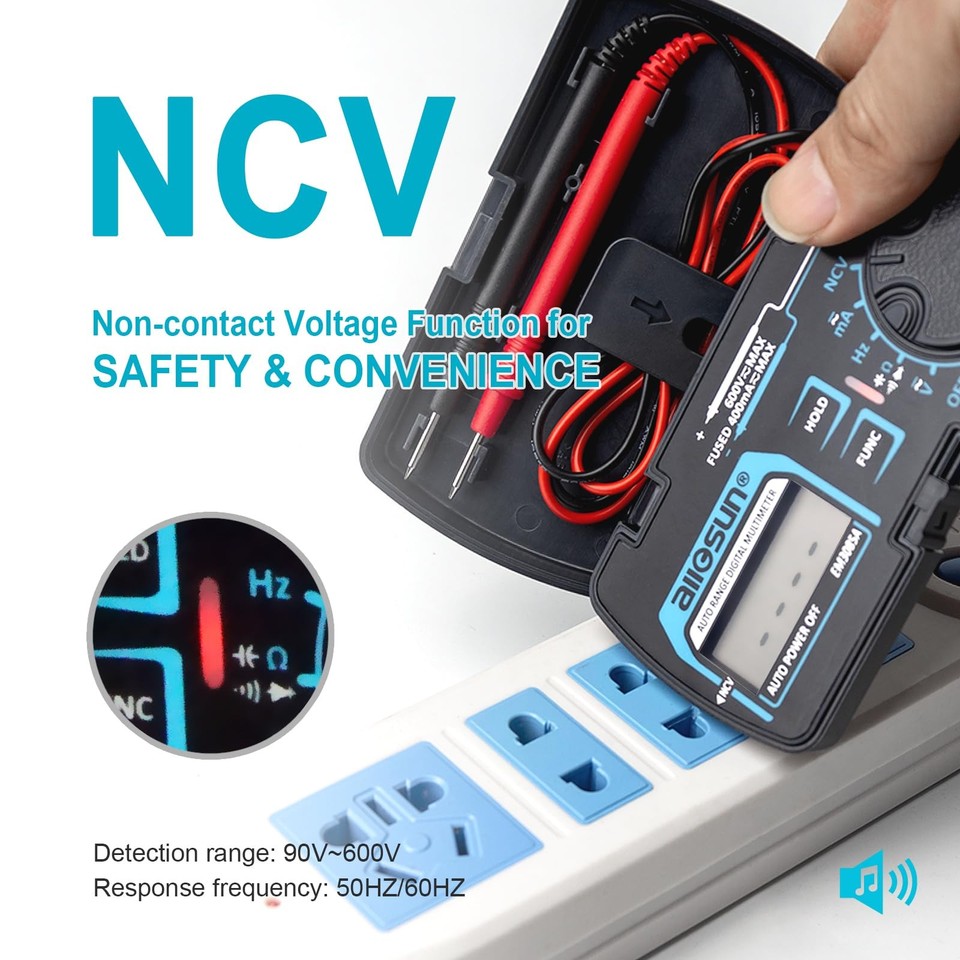 ALLOSUN Digital Multimeter Pocket Size DC AC Voltage Current Tester NCV ...