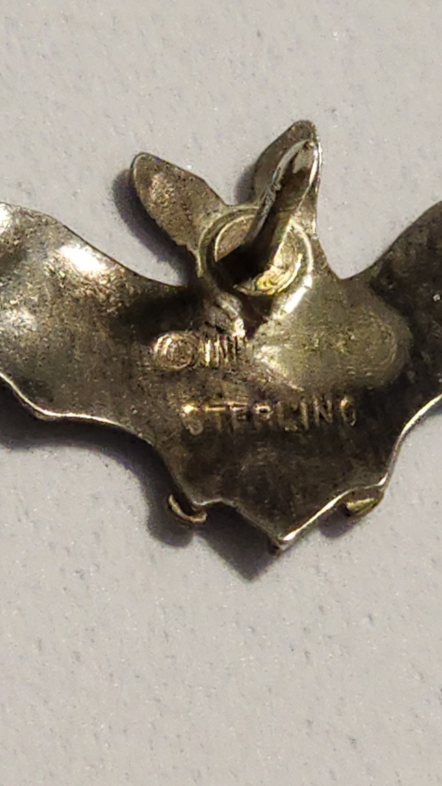 Sterling Silver 925 Bat Tie Tack Tie Pin w/ Chain & T-Bar Back Signed ...