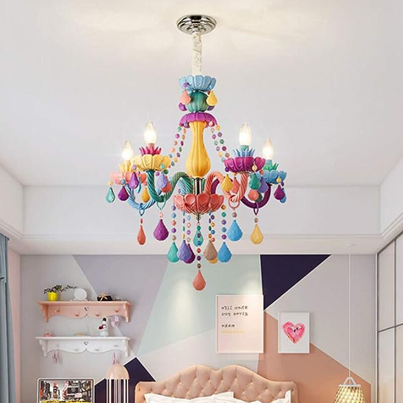 Candle Chandelier Bedroom Crystal Ceiling Light Fixture Multi-Color ...
