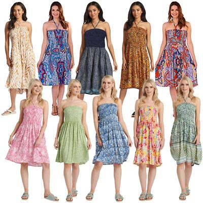 Womens Ladies Summer Beach 3 in 1 Bandeau Strapless Sun Dress Skirt ...
