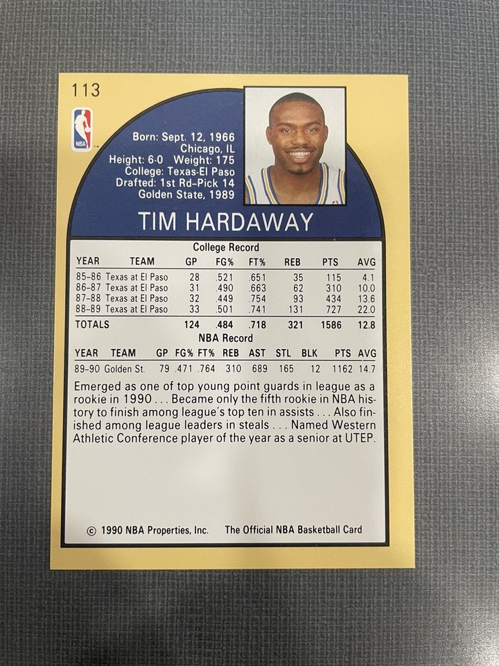 TIM HARDAWAY 1990-91 NBA Hoops RC Rookie Card #113 Golden State ...