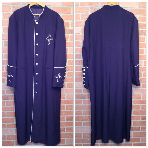 Purple Clergy Vestment Pastor Robe Cross Embroidery Long Religious ...