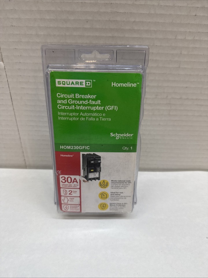SQUARE D HOM230GFIC CIRCUIT BREAKER 30 AMP 240 VAC 2-POLE GFIC NEW IN ...