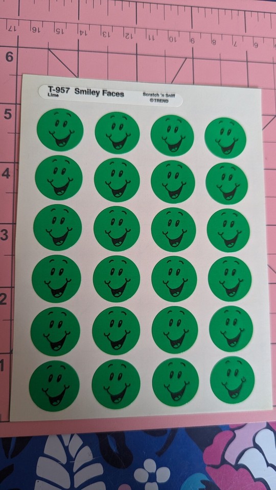Vintage Trend Scratch N Sniff Stinky Stickers Smiley Faces Lime Glossy ...
