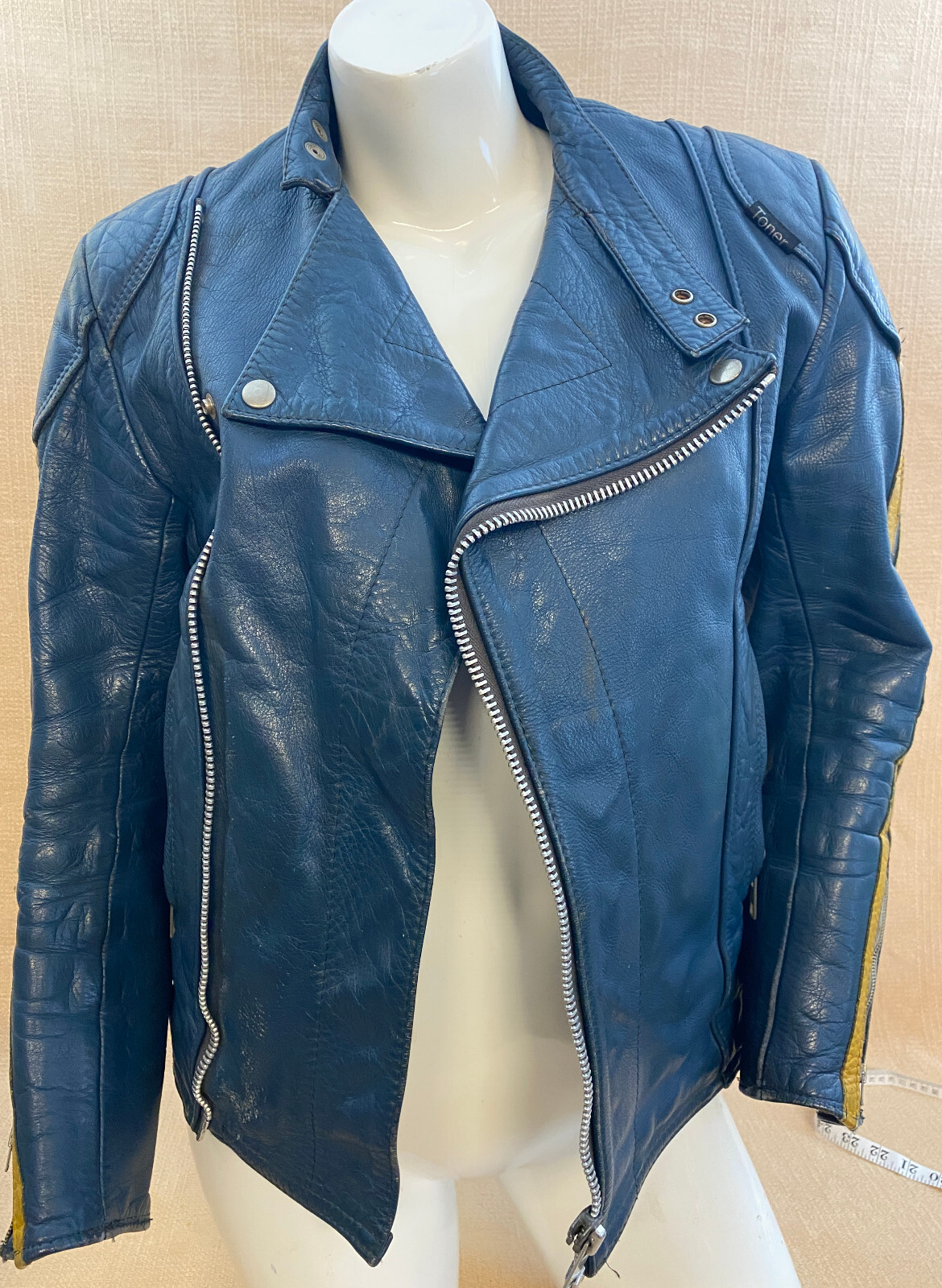 VTG TONER Leather Green/Blue Yellow Cafe Racer Jacket… - Gem