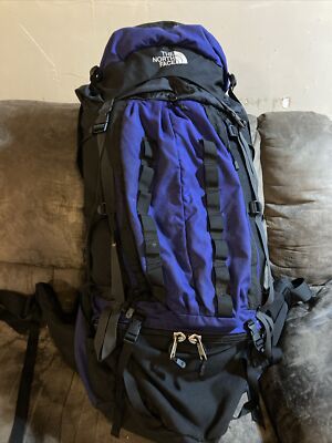 The North Face large Hiking Backpack Blue & Black Bag With Frame And ...