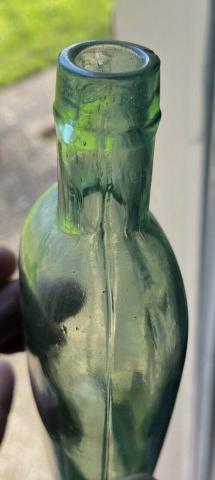 NICE LIGHT GREEN COLORED HALF PINT WHISKEY FLASK 1880'S ERA CLEAN L@@K ...