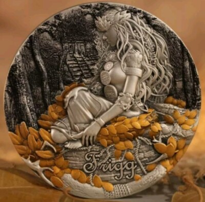2 OZ .999 PURE SILVER NORSE GODDESS FRIGG CAMEROON ROUND BULLION COIN ...
