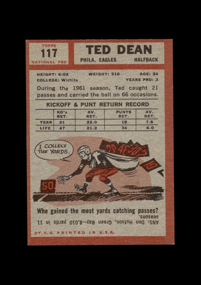 1962 Topps Set-Break #117 Ted Dean EX-EXMINT *GMCARDS* | eBay