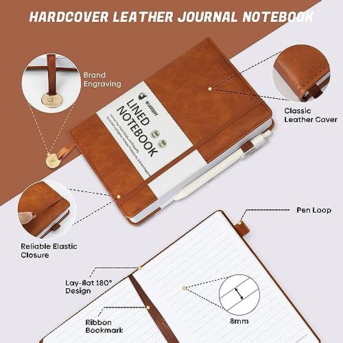 Lined Journal Notebook, 366 Pages, Leather Hardcover Journals for Brown ...