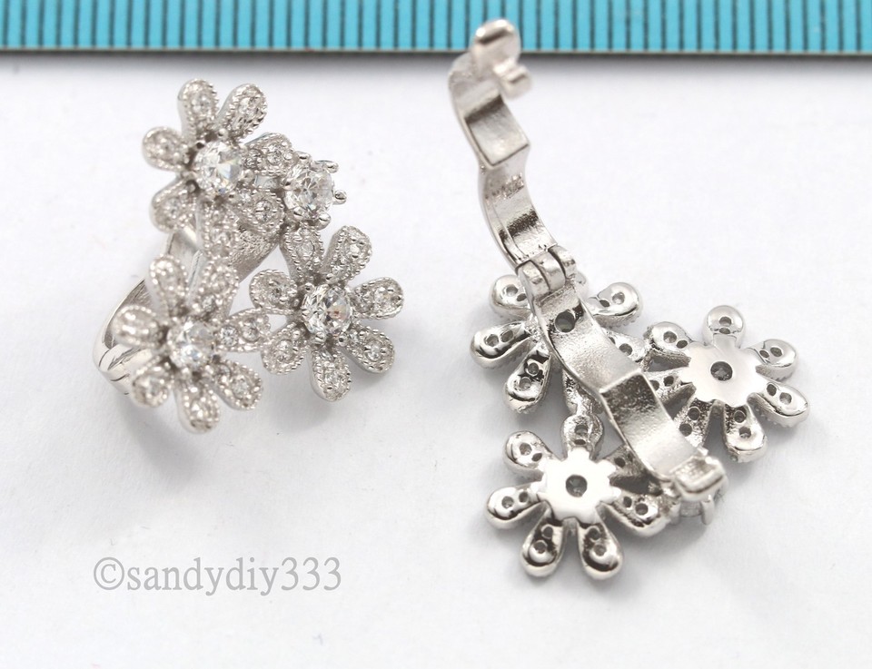 1x RHODIUM plated STERLING SILVER FLOWER CZ PEARL SHORTENER ENHANCER ...