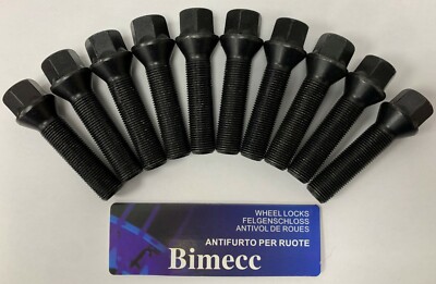 10 X M14X1.25 BLACK 60° ALLOY WHEEL BOLTS 43mm THREAD FITS MINI R60 R61 ...