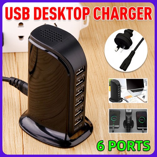 6Ports Charging Station USB Desktop Charger Rapid Tower Power Adapter ...