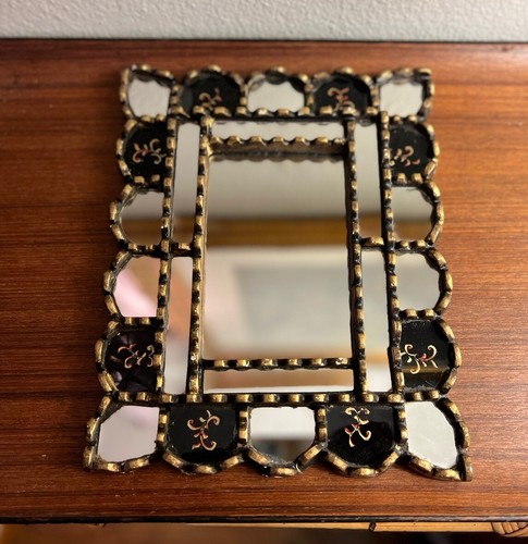 Robert M. Weiss Peruvian Scalloped Gold Gilt Black Mirror Red Floral ...