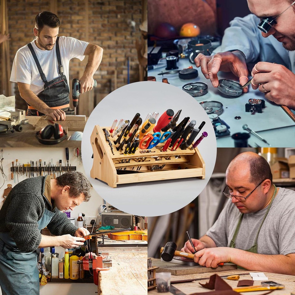 Bamboo Screwdriver Organizer Rack Desktop Tool Storage Holder | eBay