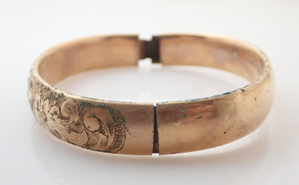 Antique F&C Co Gold Filled Etched Floral 1/2" Bangle Bracelet Parts ...