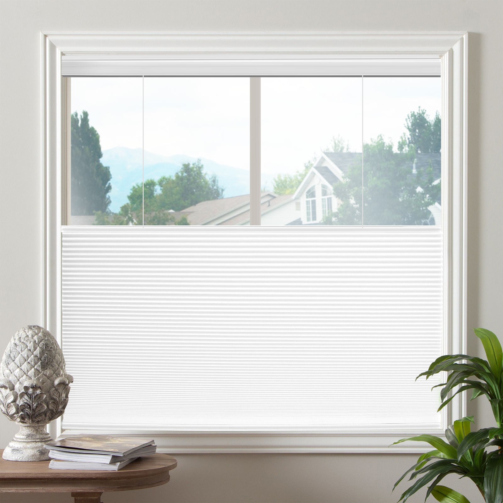 Biltek Cordless Light Filtering Honeycomb Top-Down White Window Blinds ...