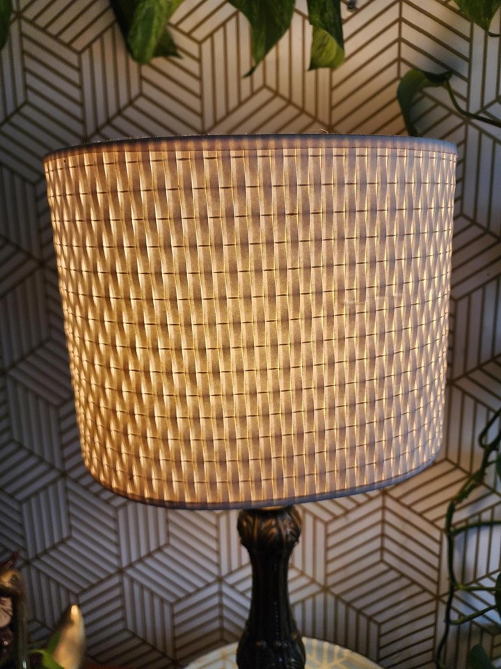 Vintage Petite Weaved Fabric Oval Lamp Shade - Bulb Resting | eBay