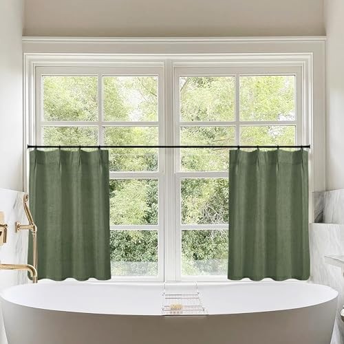Kitchen Curtains,Vintage Sheer Linen Non 24"W x 36"L (Pack of 2) Olive ...