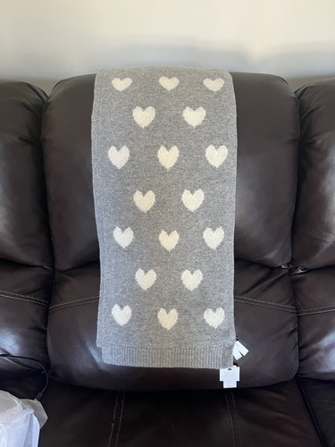 Talbots 100% Cashmere Ladies Scarf Gray w/ Hearts, MSRP $129, New NWT ...