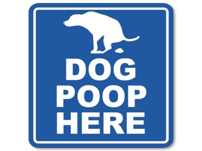 4 inch BLUE Dog Poop Here Sticker (pet curb trash can owner bin waste ...