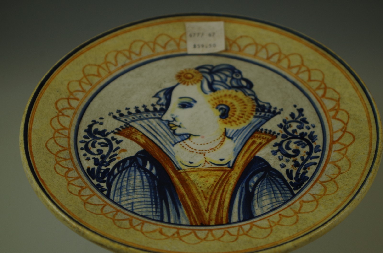 CASTELLI POTTERY ITALY RENAISSANCE STYLE PORTRAIT FOOTED CAKE PLATE ...