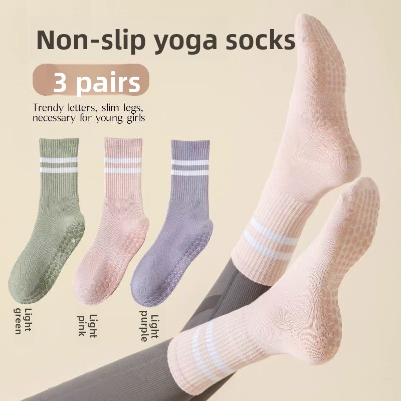 3 Pack Pilates Fitness Striped Socks Shock Absorption Sports Non-slip ...