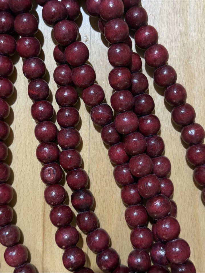 7 Strands Wood Beads 9 Ft Dark Plum Color Bead Christmas Tree Garland ...