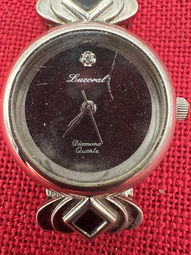 Vintage Lucoral Diamond Watch Women Silver Tone Black Stretch Band New ...