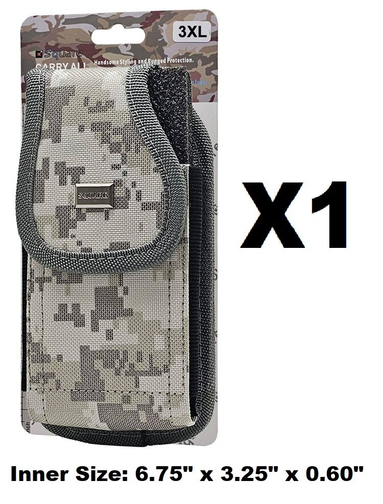 Vertical Grey Camouflage Rugged Nylon Phone Pouch w/Metal Clip & Belt ...
