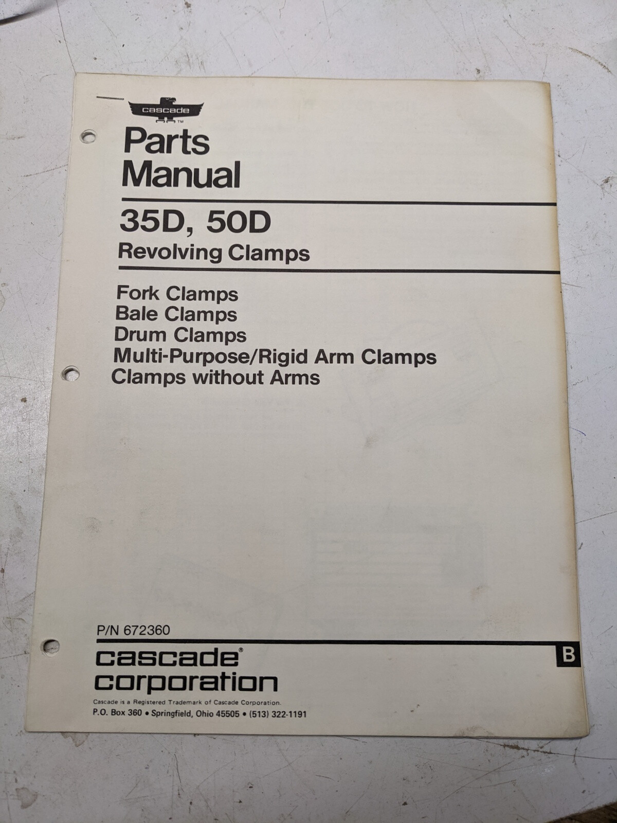 CASCADE PARTS MANUAL LIST BOOK 35D 50D REVOLVING CLAMPS 1982 672360 ...