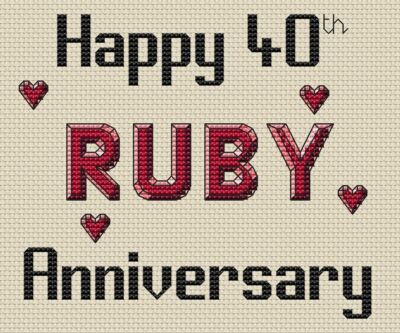 40th (Ruby) Anniversary Cross Stitch Design (kit or chart) | eBay UK