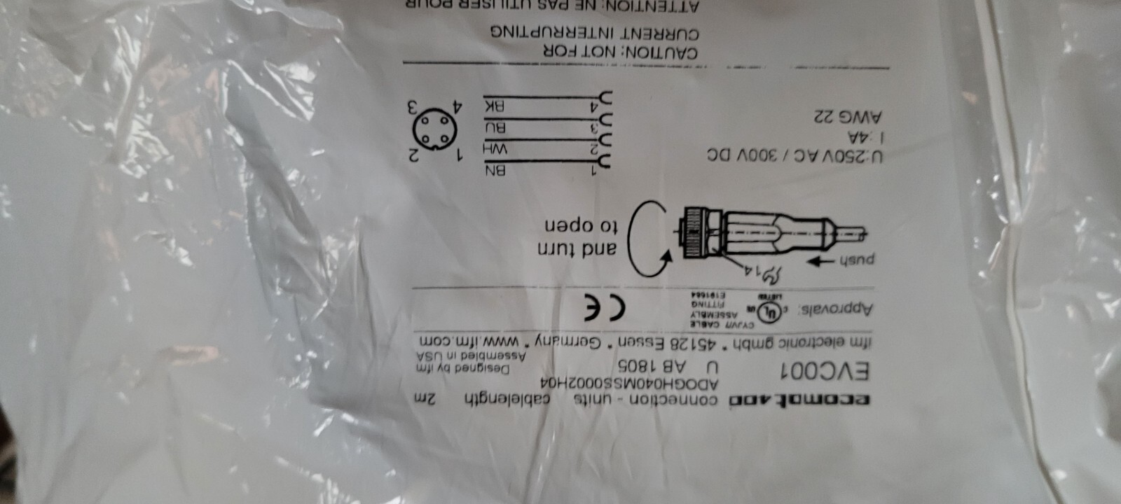 QTY 2 IFM EVC001 CABLE 4 WIRE 2 Meter 4 PIN 12mm | eBay