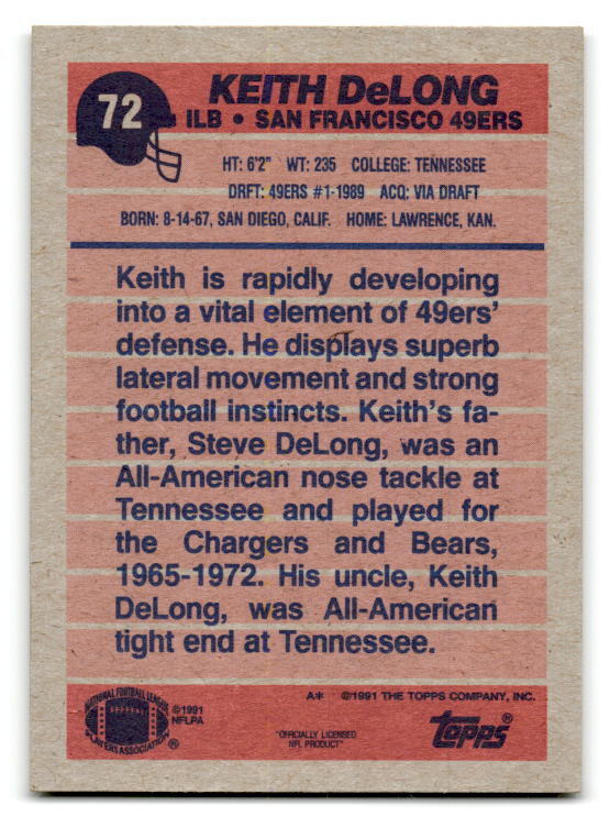 1991 Topps #72 Keith DeLong San Francisco 49ers | eBay