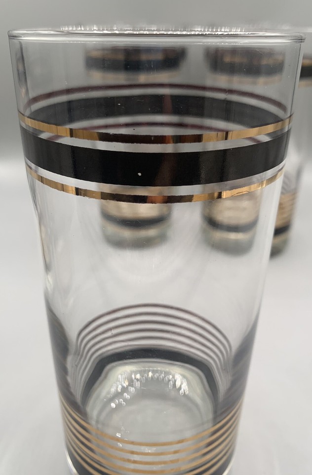 Luminarc After Hours Set Of 7 Collins/Cooler Clear Glasses Gold/Black ...