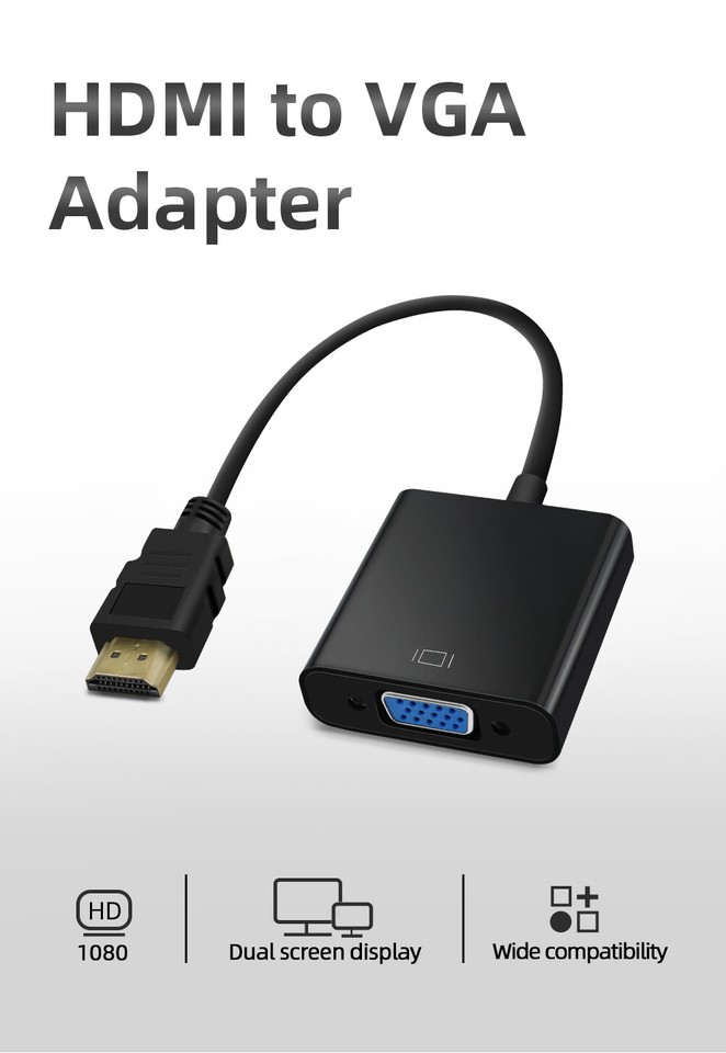 1080P HDMI Male to VGA Female Video Cable Cord Converter Adapter For PC ...