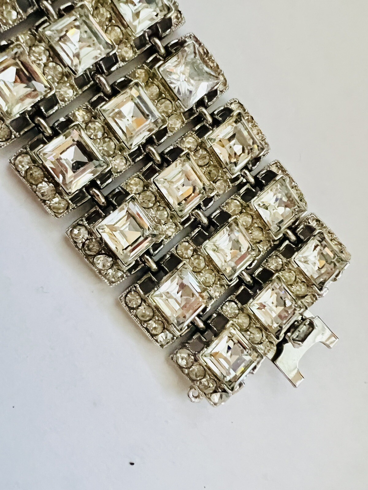 Vintage Henry Bogoff Emerald Cut Triple Row Rhineston… - Gem