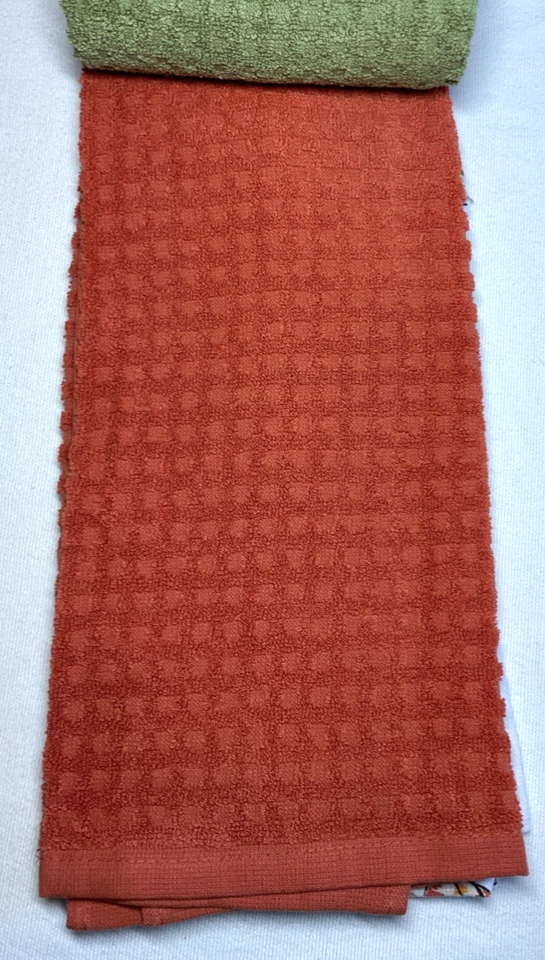 CYNTHIA ROWLEY KITCHEN TOWELS (4) PUMPKINS ORANGE GREEN 100% COTTON ...