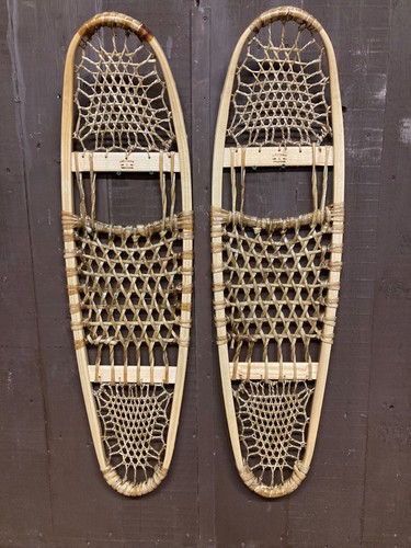 Traditional, Handmade Wood and Rawhide Modified Bear Paw Snowshoes ...
