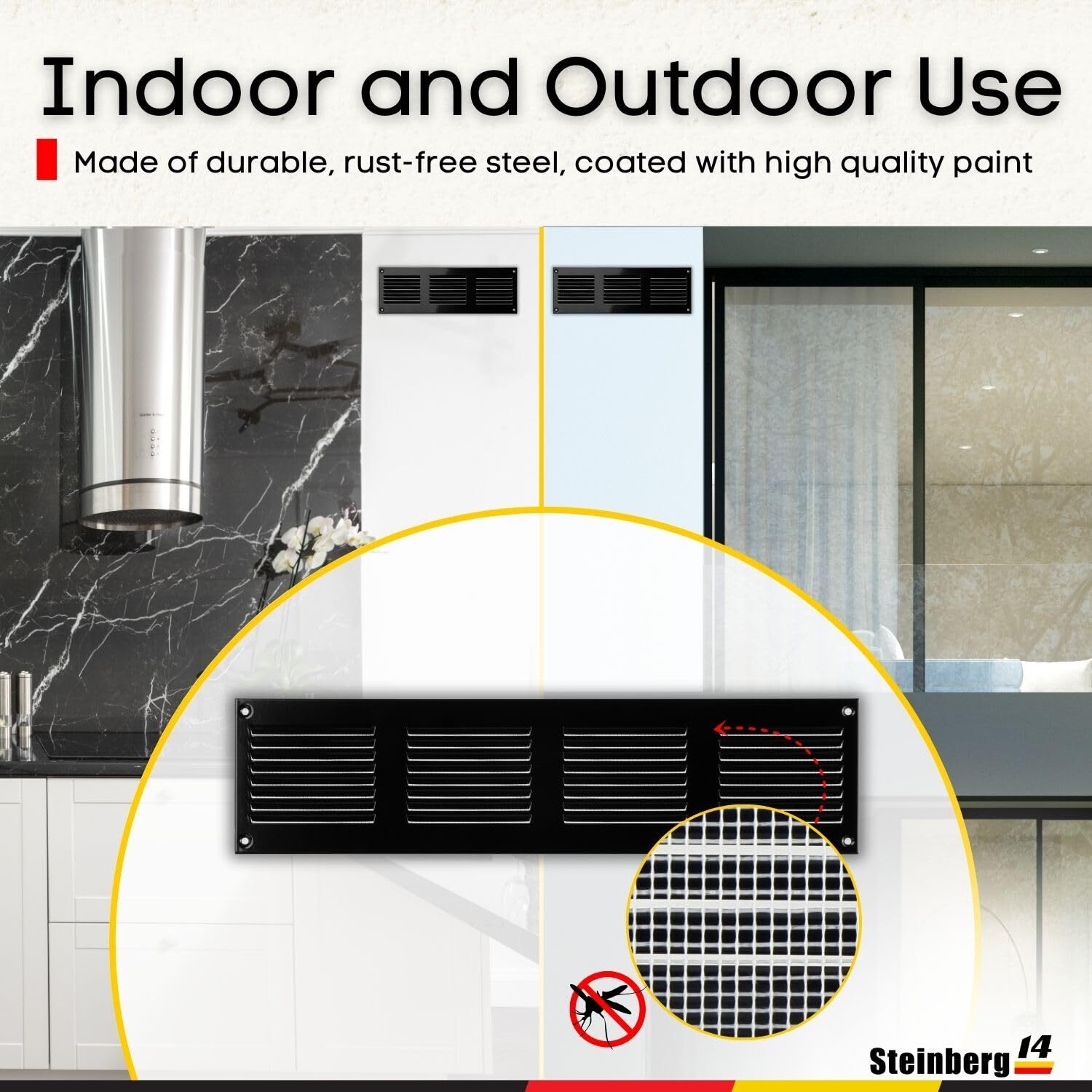 Black 14x2 Inch Return Air Grille Vent Cover With Bug Screen Steel Wall ...