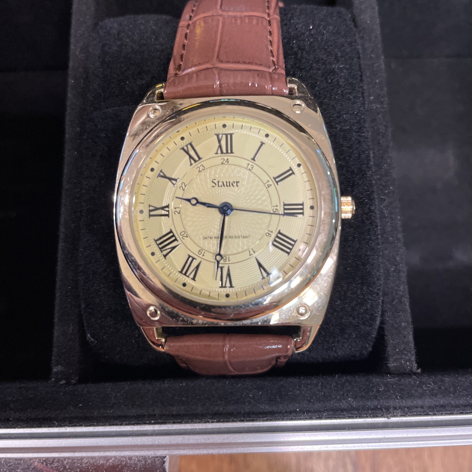 Stauer Vintage Men’s Watch - Gold with Leather Band - Gem