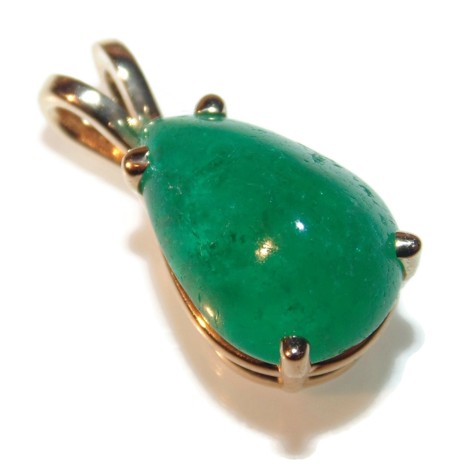 Vintage Estate Emerald Cabochon Teardrop Pendant 14k … - Gem