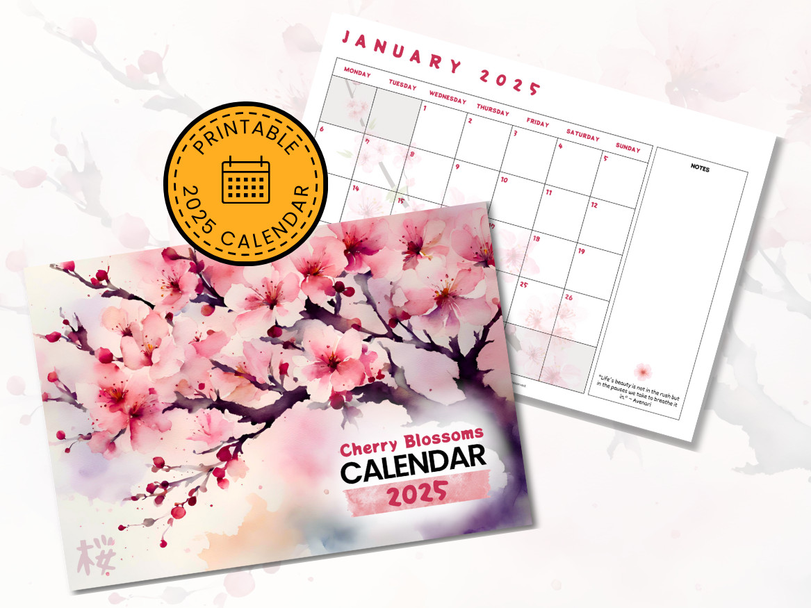2025 Calendar Printable | Cherry Blossoms 2025 Printable | Printable ...