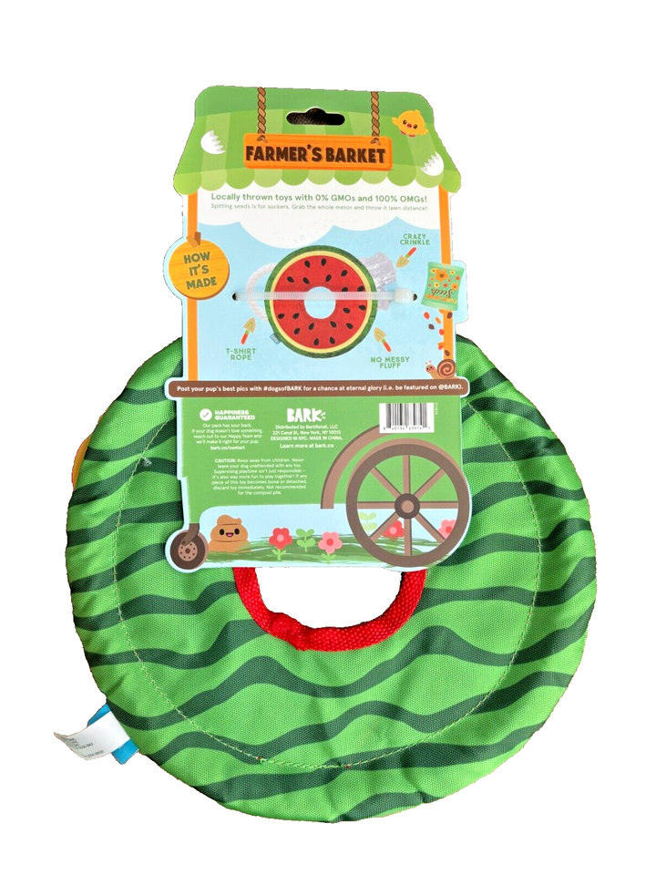 Bark Box Dog Toys Slobbermelon Fetch - Crinkly & Squeaky Frisbee New ...
