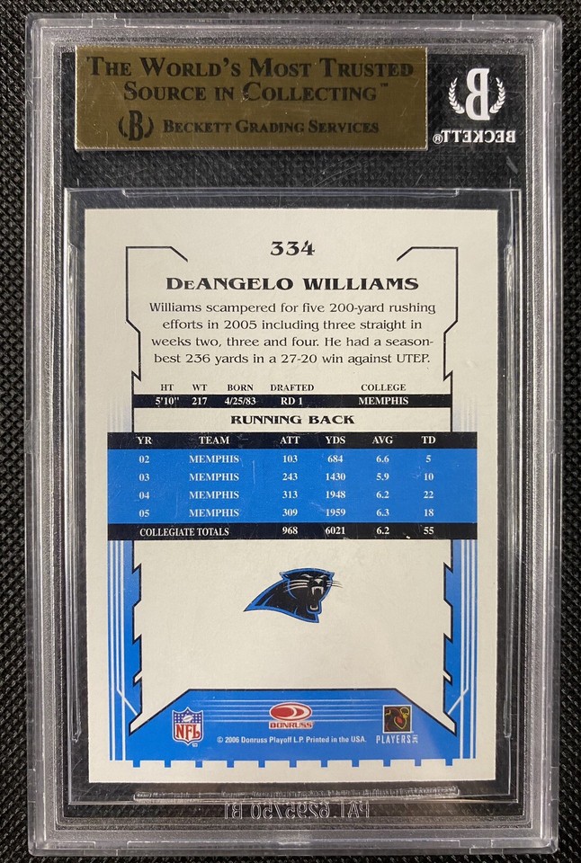 2006 Donruss Playoff Score Football DeAngelo Williams Rookie #334 BGS 9 ...