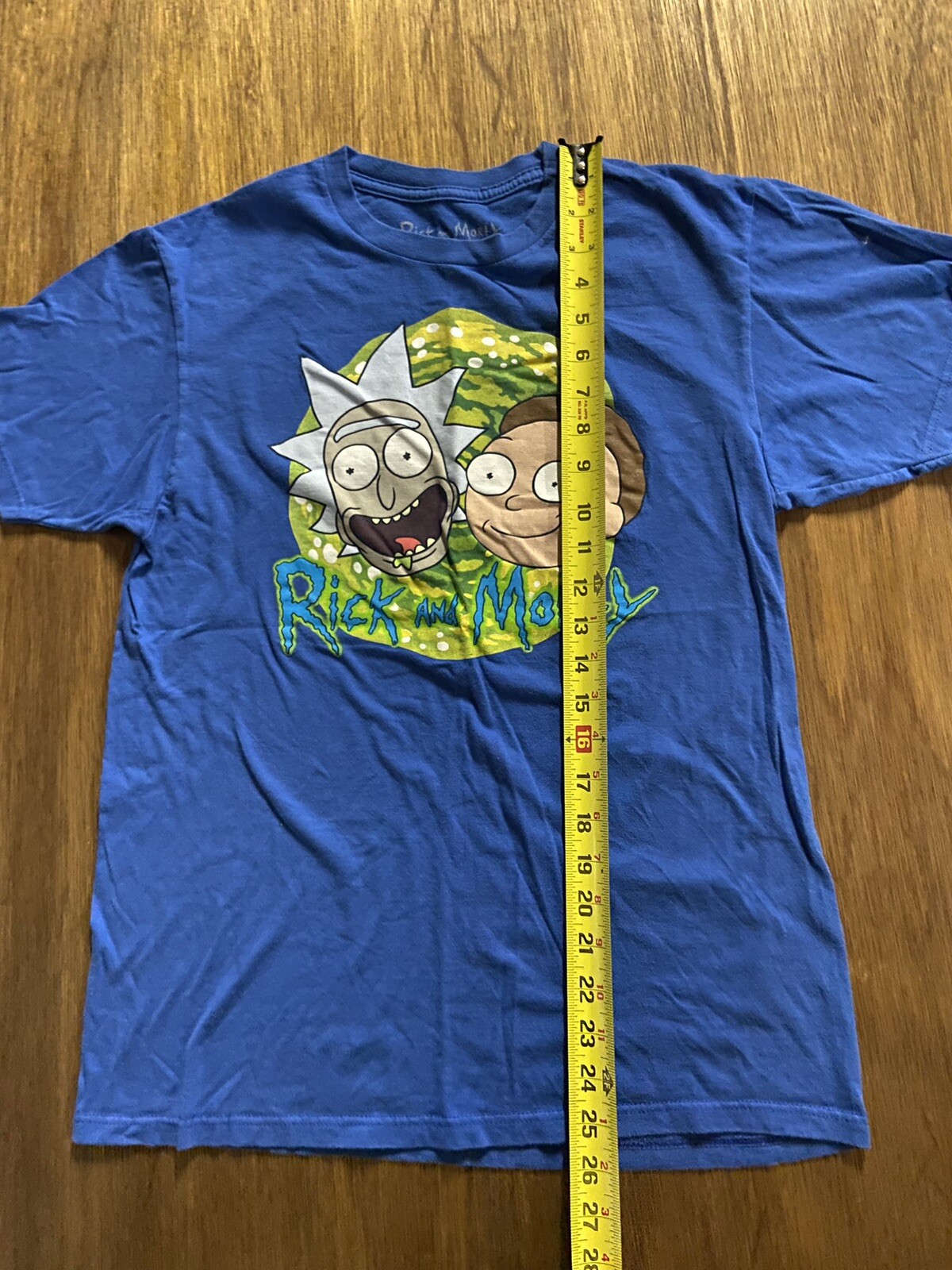 Rick and Morty Blue Graphic Cartoon Crew Neck Tee Adu… - Gem