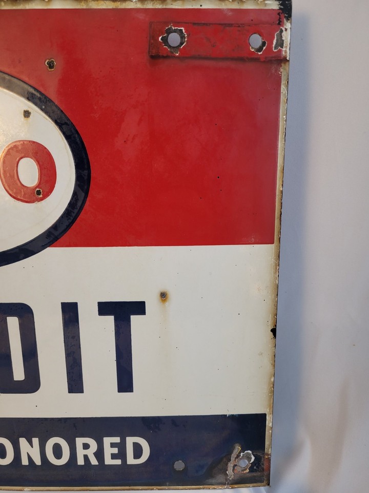 Early Original Esso Credit Cards Honored Double Sided Porcelain Sign ...