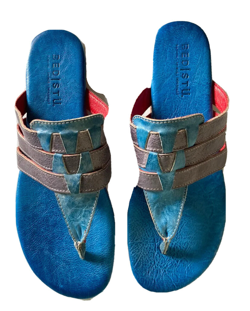 NEW BED STU $145 Ocean Blue YOLI LEATHER FLIP FLOP SANDALS SZ 7.5 | eBay