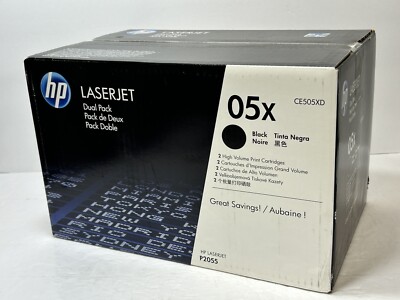 HP DUAL Pack Black Toner Cartridges CE505XD 05X LaserJet P2055 NEW OEM ...