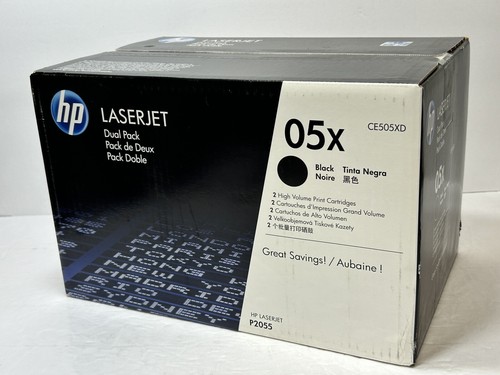 HP DUAL Pack Black Toner Cartridges CE505XD 05X LaserJet P2055 NEW OEM ...